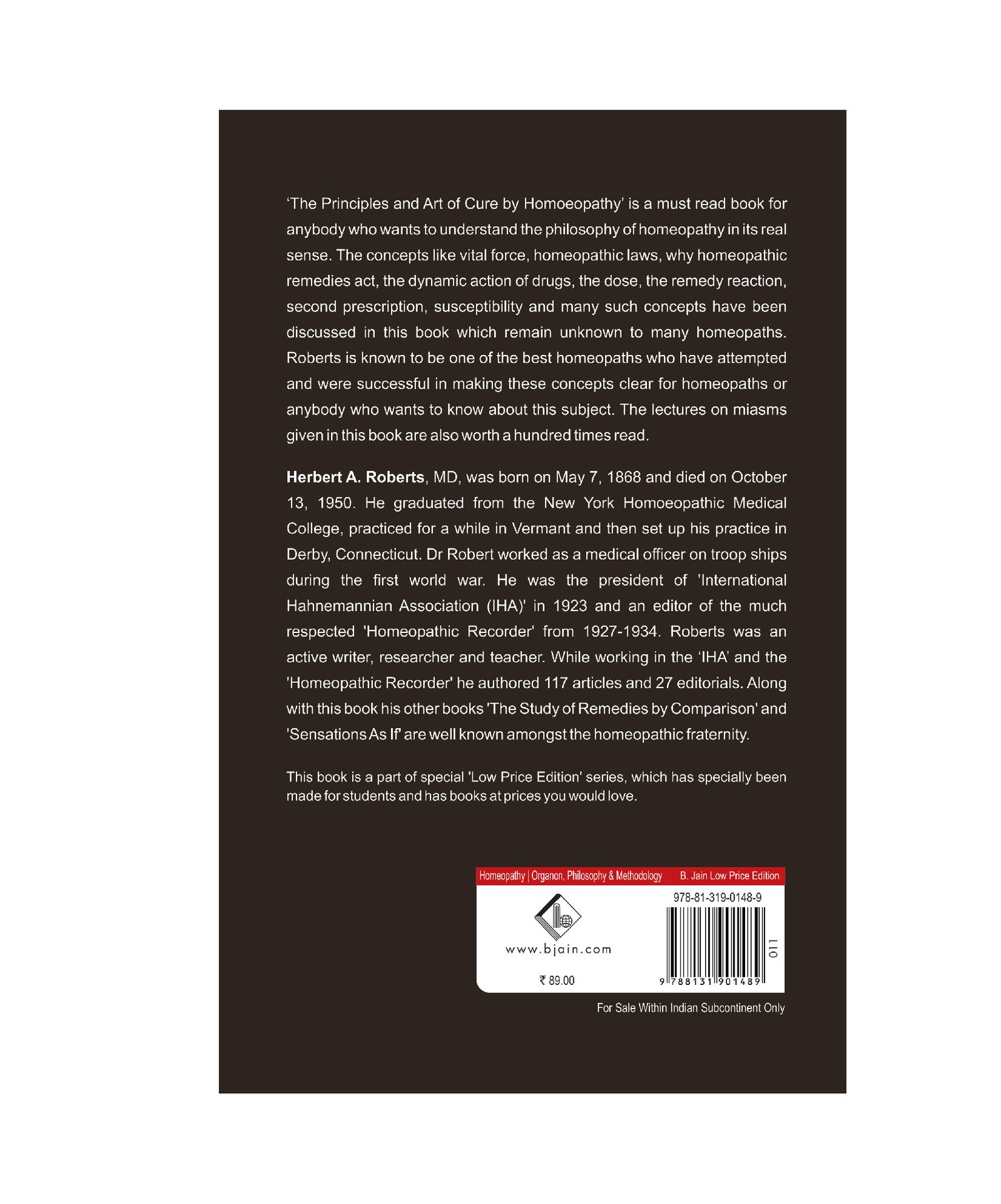 The Principles And Art Of Cure By Homeopathy by HERBERT A ROBERTS - Drcart